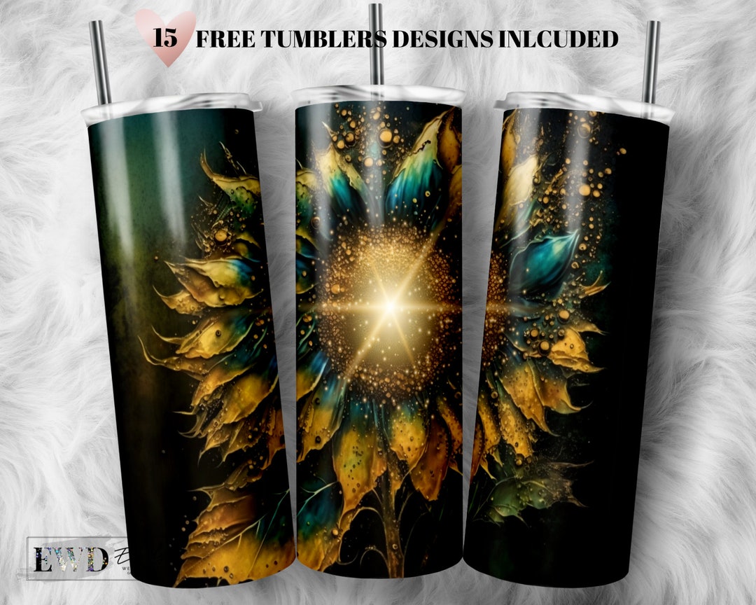 Alcohol Ink Sunflowers 20 Oz Skinny Tumbler Sublimation Design Digital ...