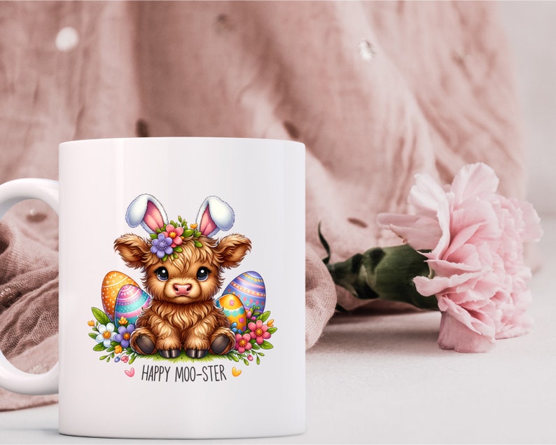 Easter Highland Cow & Bunny Clipart: Spring PNG Bundle (digital ...