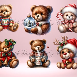 Watercolor Christmas Teddy Bear Clipart, 15 High Quality PNG Files ...