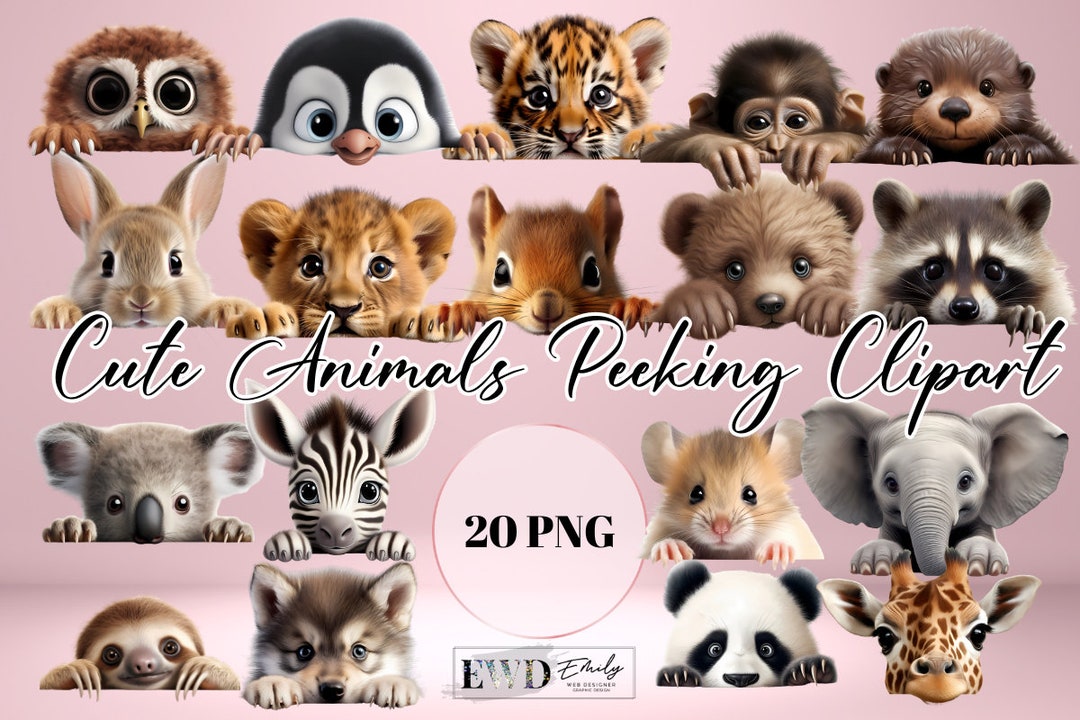 20 Cute Peeking Animals PNG BUNDLE Sublimation Design Printable ...