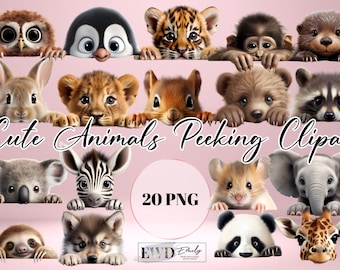 Cute Peeking Animals PNG BUNDLE Sublimation Design Printable Complete ...