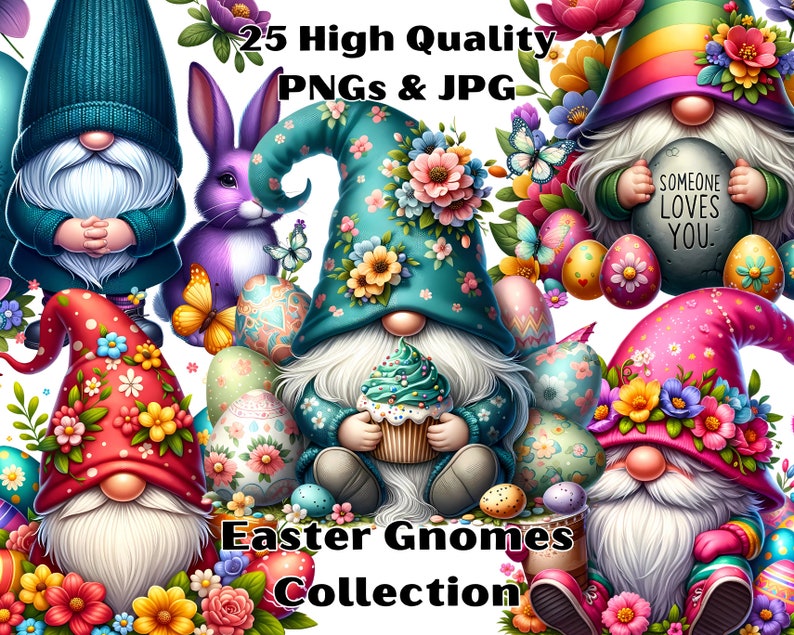 Easter Gnome Clipart Bundle: Spring Garden PNG Graphics (digital ...