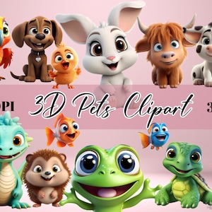 Set of 32- Pets- 3D Clipart PNG Files, Fun Digital Downloads, 3D Cute ...