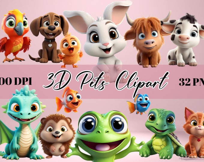 Set of 24- Jungle Animals- 3D Clipart PNG Files, Fun Digital Downloads ...