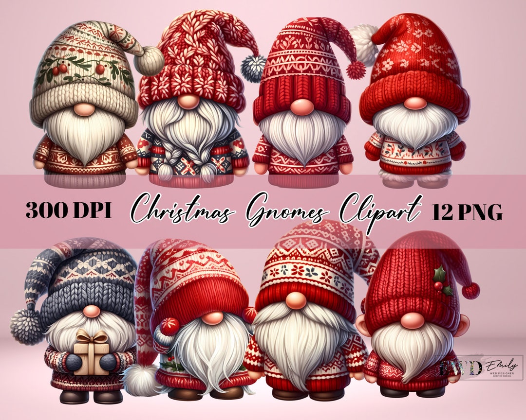Watercolor Christmas Gnome Clipart, 12 High Quality PNG Files ...