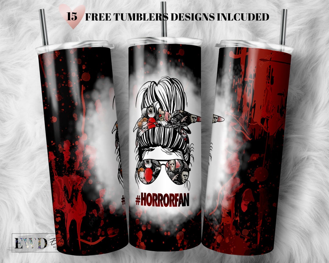 Messy Bun Horror Fan Tumbler PNG: Spooky Halloween Design (digital ...