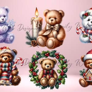 Watercolor Christmas Teddy Bear Clipart, 15 High Quality PNG Files ...