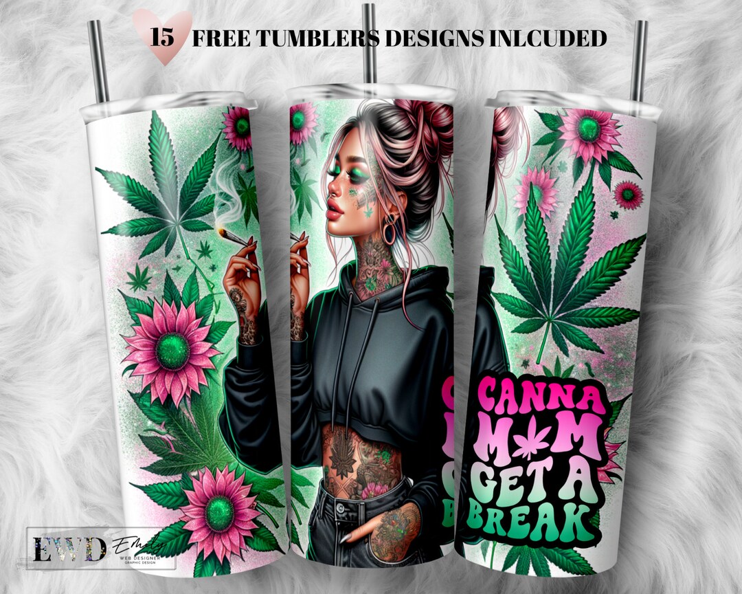 Canna Mom Floral 20oz Tumbler Wrap, Marijuana Sublimation Design ...