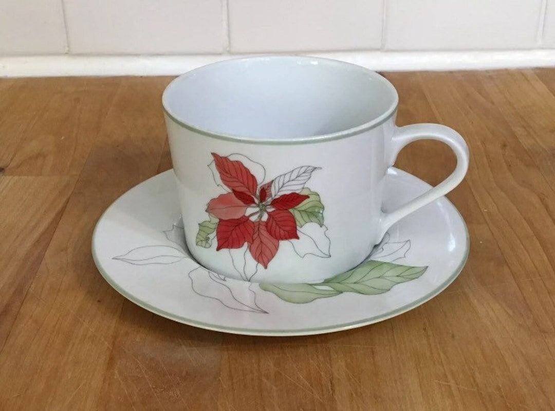 Block Spal Tea Coffee Cup White Poinsettia Flowers "watercolors", Set ...