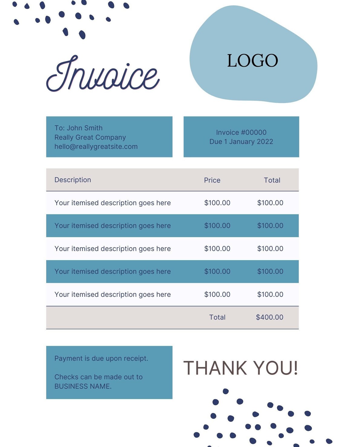 Invoice Editable Template | Printable Order Form Invoice | Blue Cool ...