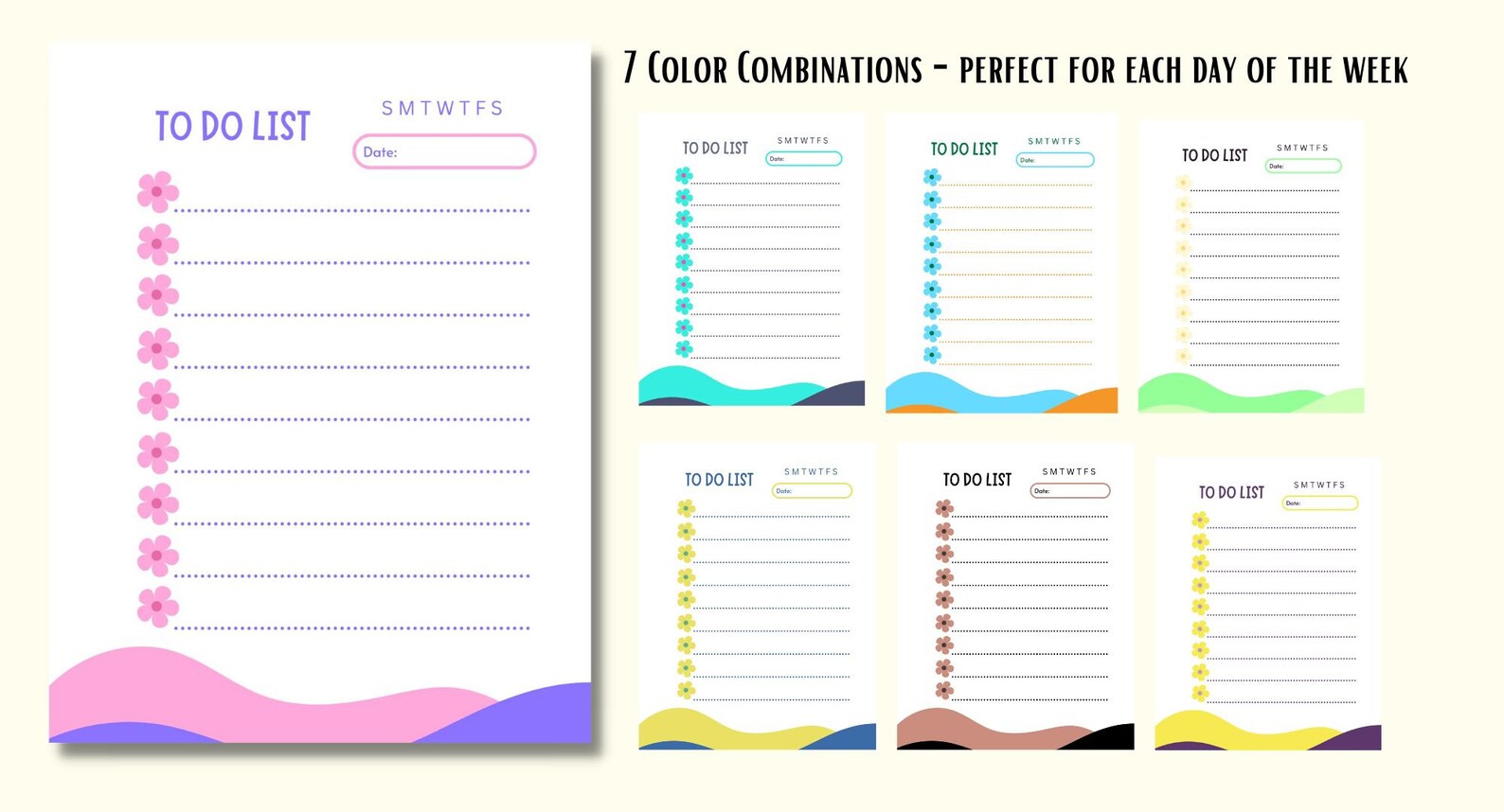 Printable Bright Colorful Fun Flower Daily to Do List | PDF Download ...