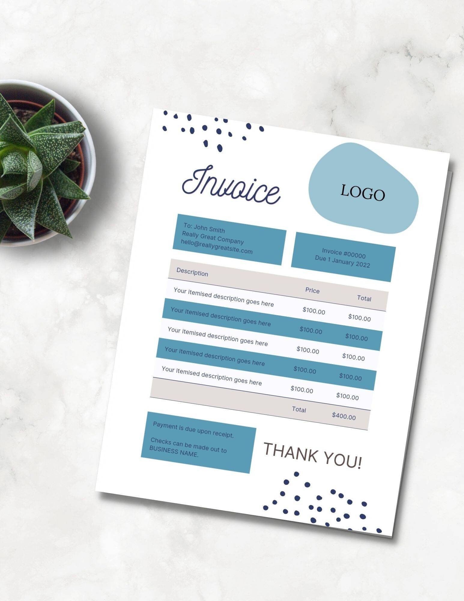 Invoice Editable Template | Printable Order Form Invoice | Blue Cool ...