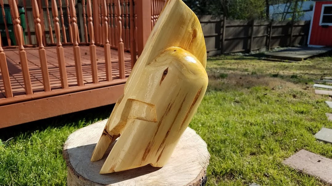 Wood Spartan Helmet-hand Carved Wood Sculpture, Wood Art, Birthday Gift ...