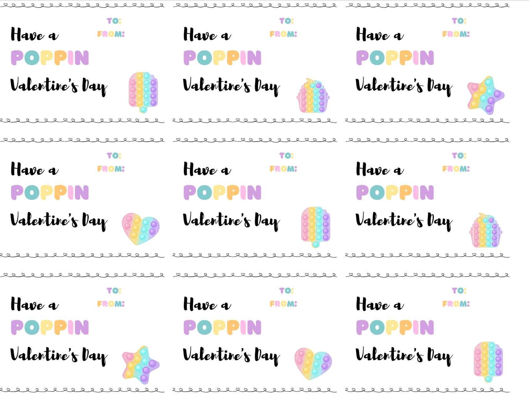 Pop It Valentine Tag, Downloadable Kids School Valentines Day Pop It ...