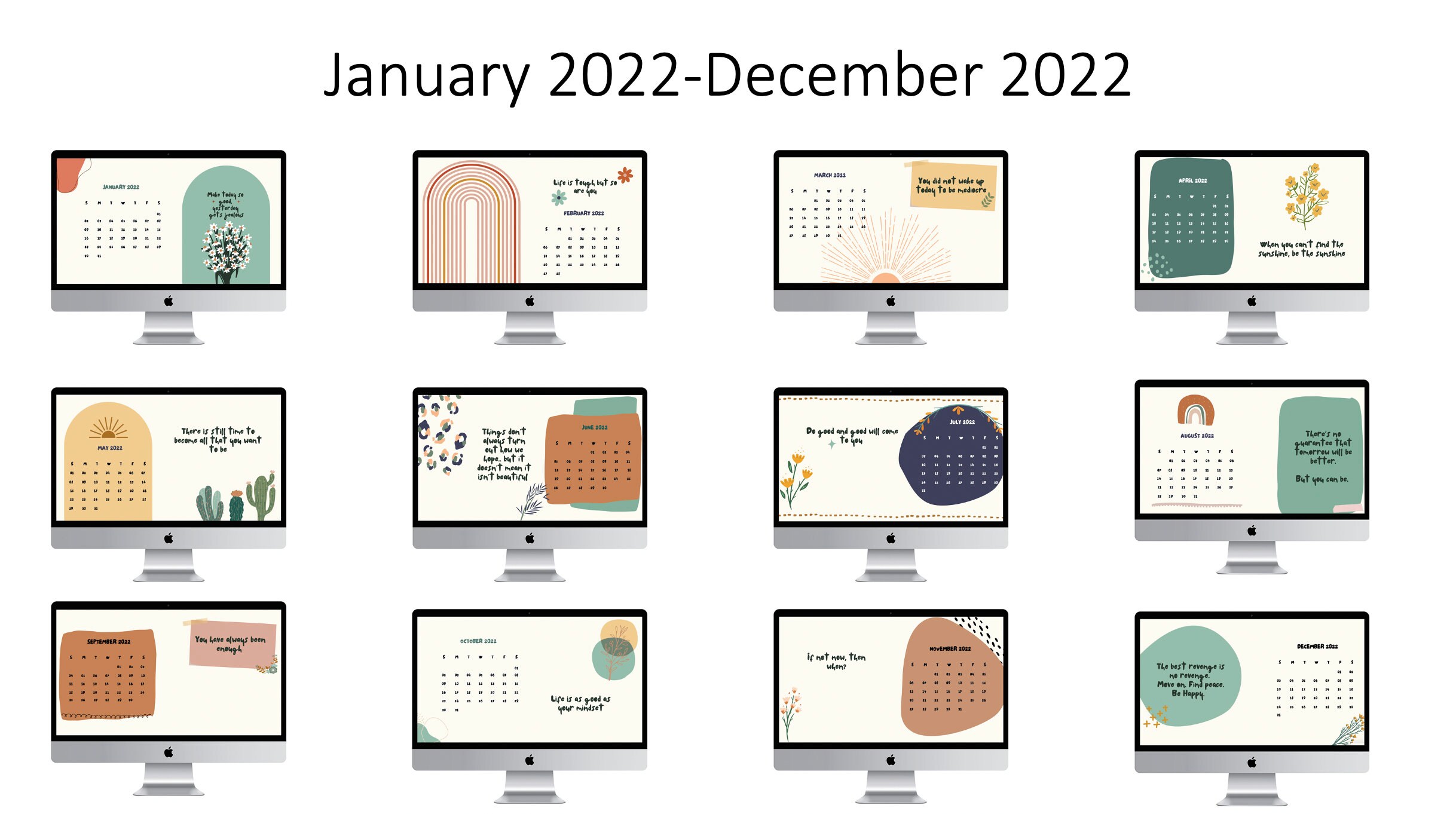Calendar 2022 Desktop Organizer Wallpaper Mac Windows Organic Flowers ...