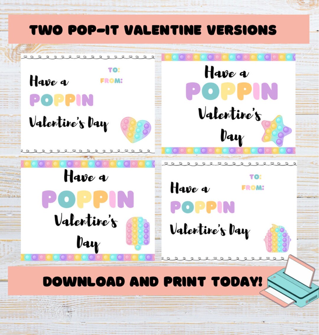 Pop It Valentine Tag, Downloadable Kids School Valentines Day Pop It ...