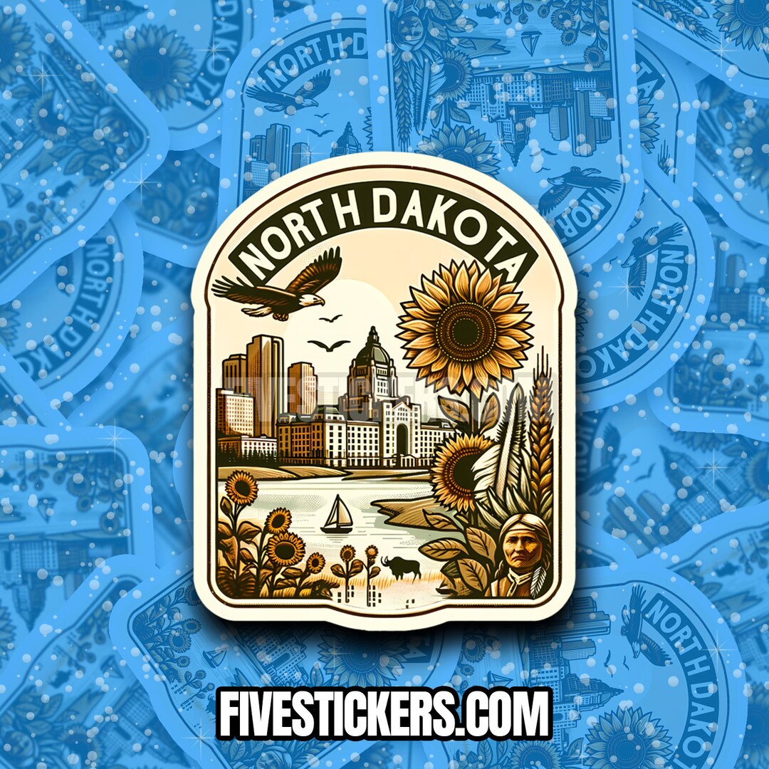 North Dakota Travel Sticker // US State Decal for Suitcase, Laptop, Car ...