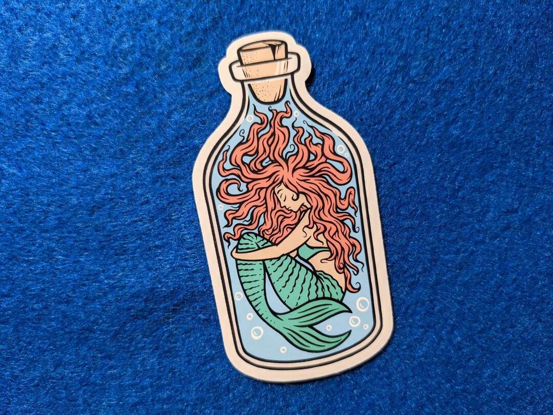 Mermaid Sticker, Mermaid in a Bottle, Water Bottle Sticker, Laptop ...