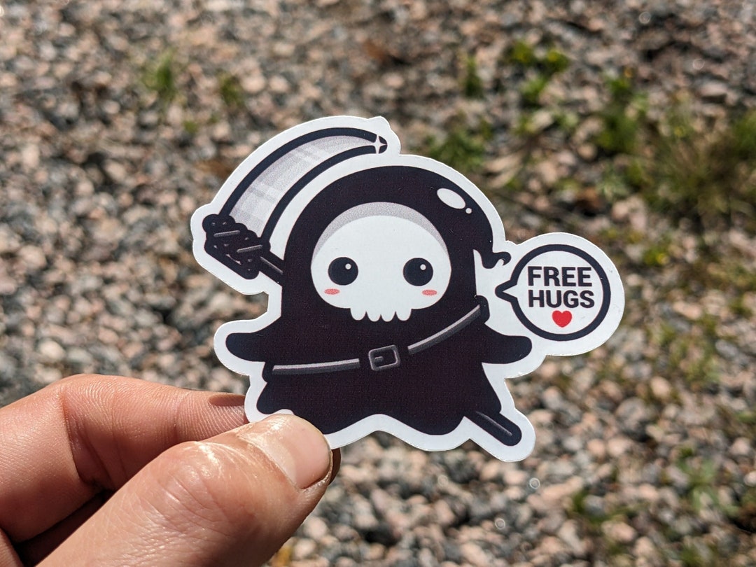 Cute Kawaii Grim Reaper Sticker 'free Hugs' Quirky - Etsy