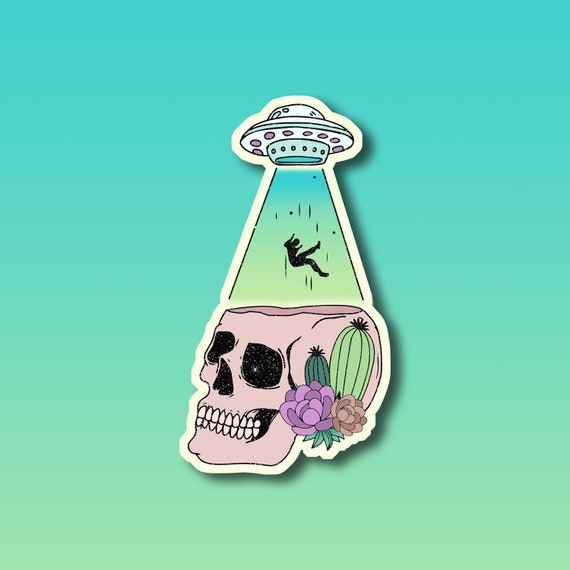 Alien Abduction Skull Sticker / Alien Stickers Skull - Etsy