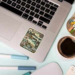 Honolulu Travel Sticker // Hawaii Decal for Suitcase, Laptop, Car or ...