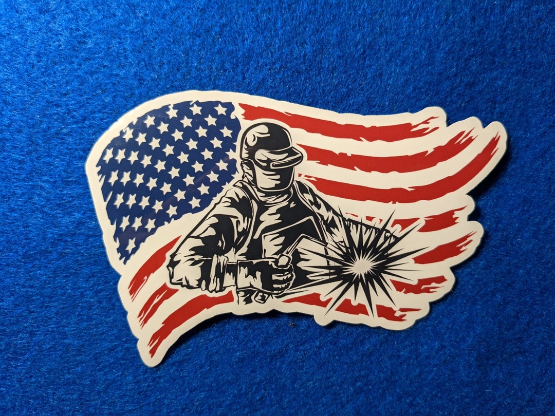 American Flag Welding Sticker, Welding Hood Sticker, Toolbox Sticker ...