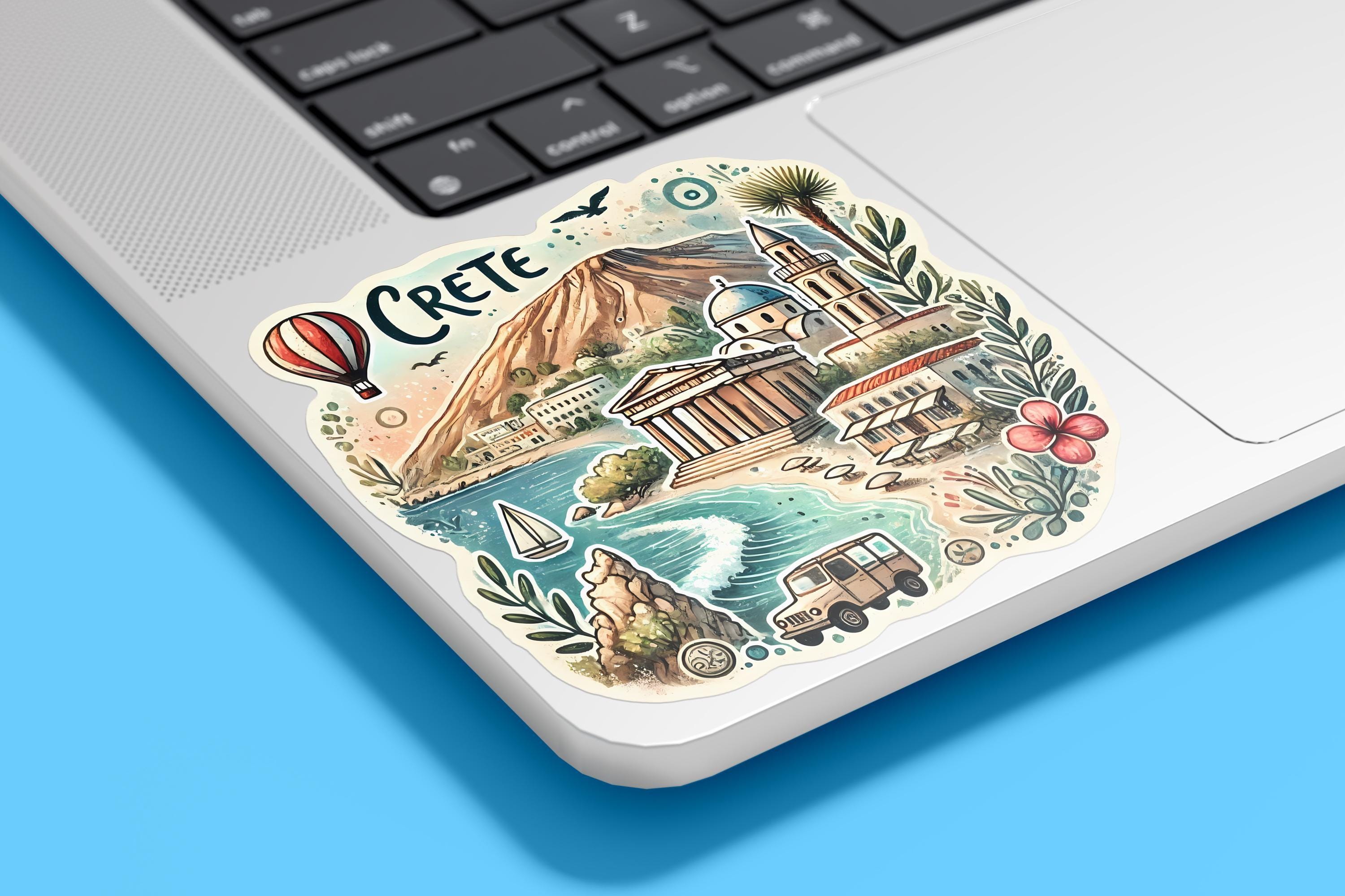 Crete Travel Sticker - Greece Watercolor Suitcase Sticker for Luggage ...