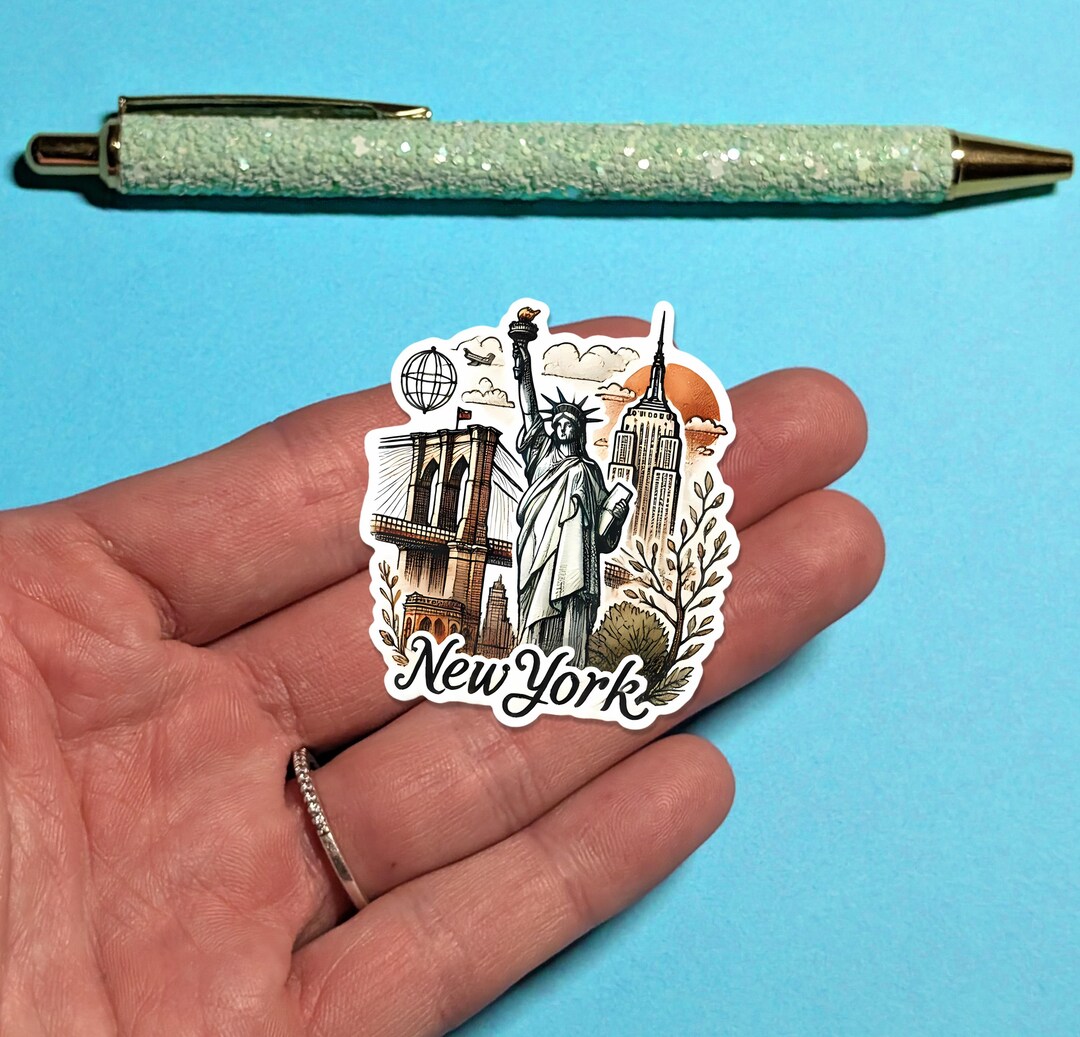 New York Travel Sticker - Watercolor Suitcase Sticker for Luggage ...