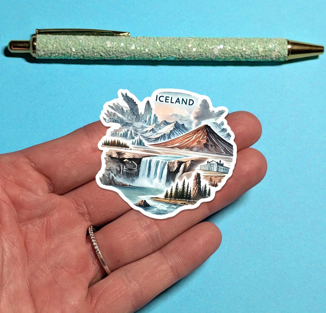 Iceland Travel Sticker - Watercolor Suitcase Sticker for Luggage ...