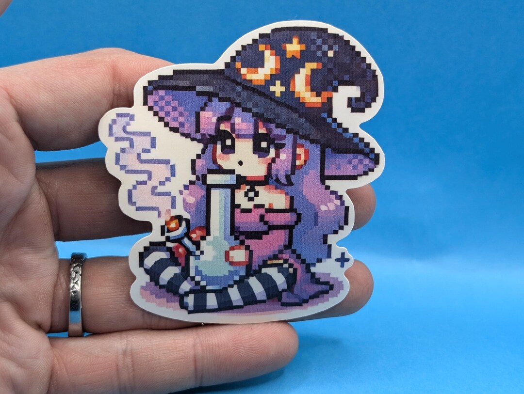 Witch Bong Vinyl Sticker 8-bit Cute Cannabis Decal for Cozy Gaming ...