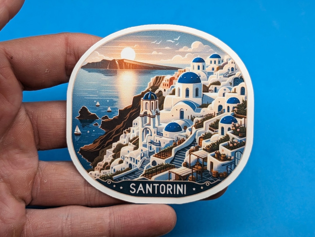 Santorini Travel Sticker // Decal for Suitcase, Laptop, Car or Water ...