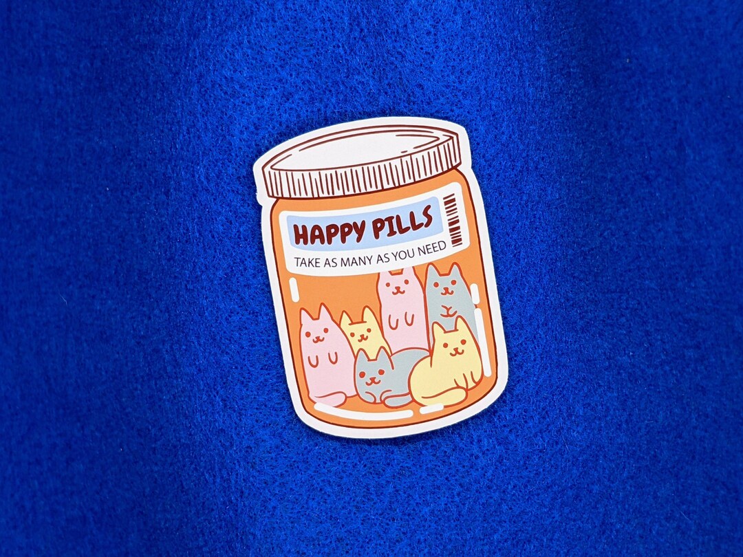 Happy Pills Sticker Bottle of Cats Cat Sticker, Anti Depressant Sticker ...