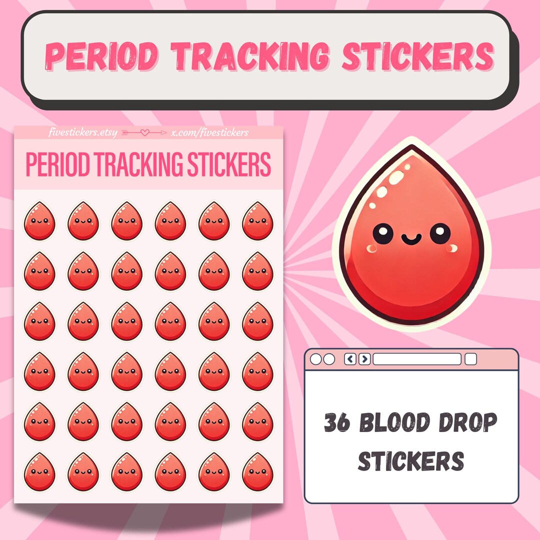 Period Tracking Stickers - Cute Blood Drop Stickers - Organizing ...
