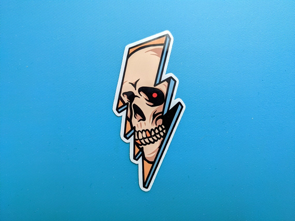Lightning Bolt Skull Sticker Tattoo Stickers Cool Stickers - Etsy