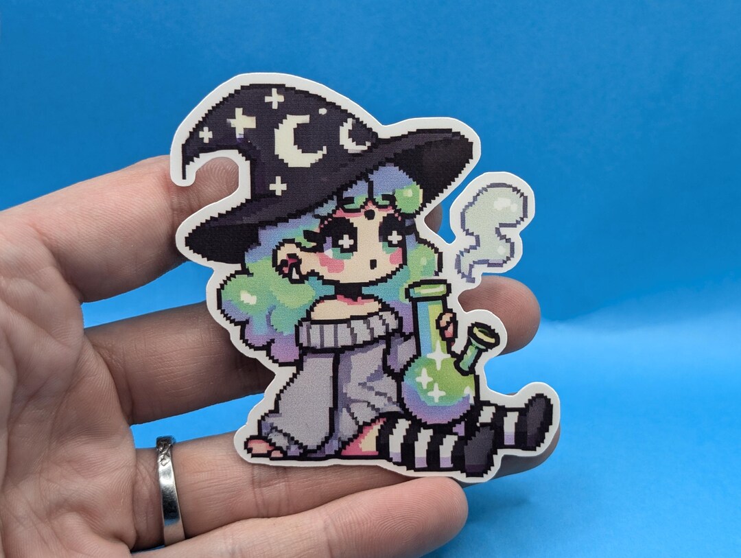 Witch Bong 002 Vinyl Sticker Pixel Art Witchy Weed Decal Cannabis Pot ...