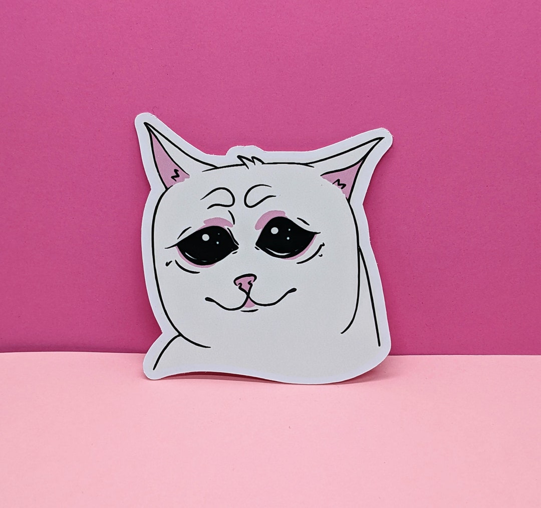 Sad White Cat Sticker Cute Sticker, Feline Sticker, Laptop Sticker - Etsy
