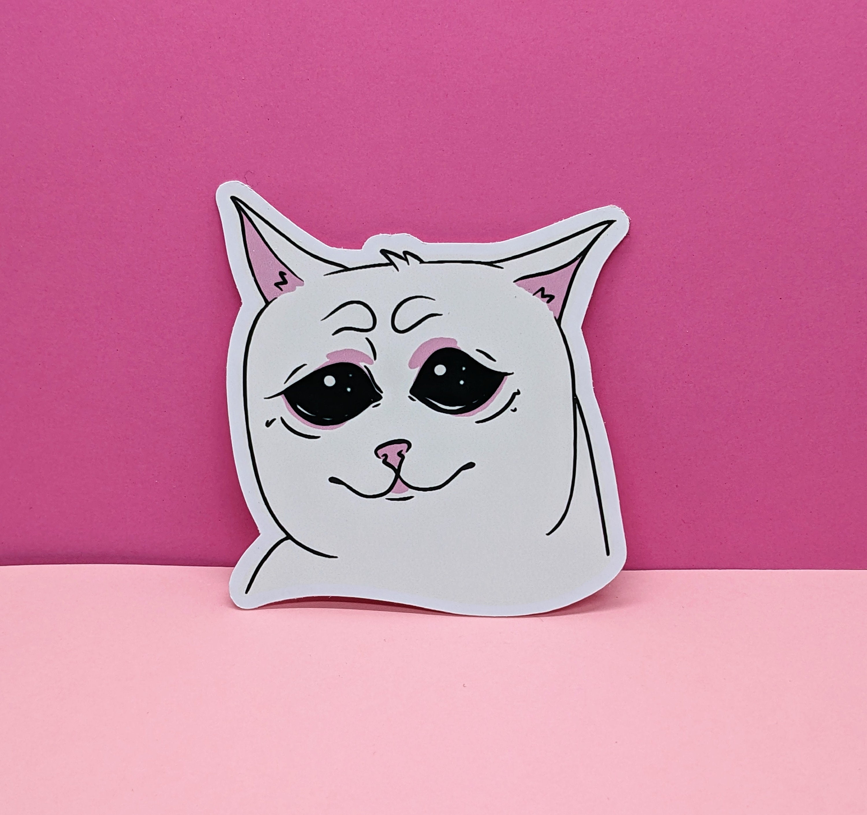 Sad White Cat Sticker Cute Sticker Feline Sticker Laptop - Etsy