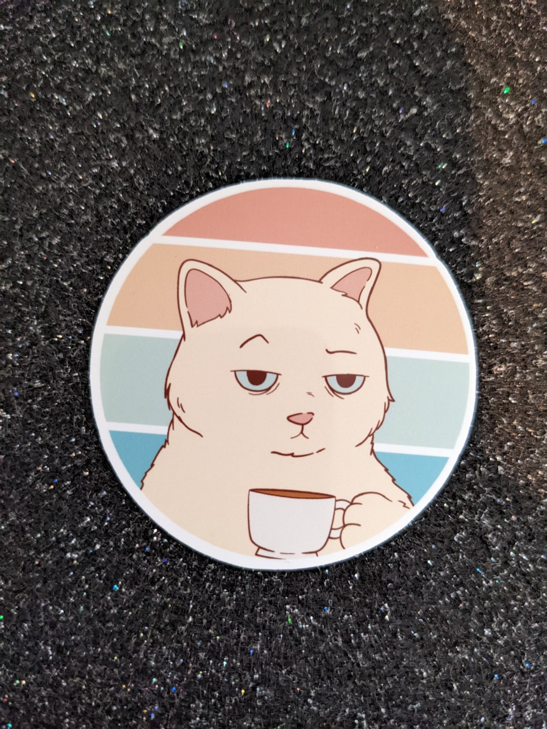 Tired Cat Drinking Coffee, Cat Sticker, Coffee Sticker, Funny Sticker ...