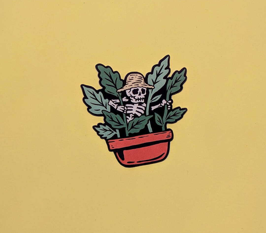 Bony Botanist: Skeleton in a Potted Plant Sticker Botanist Sticker ...