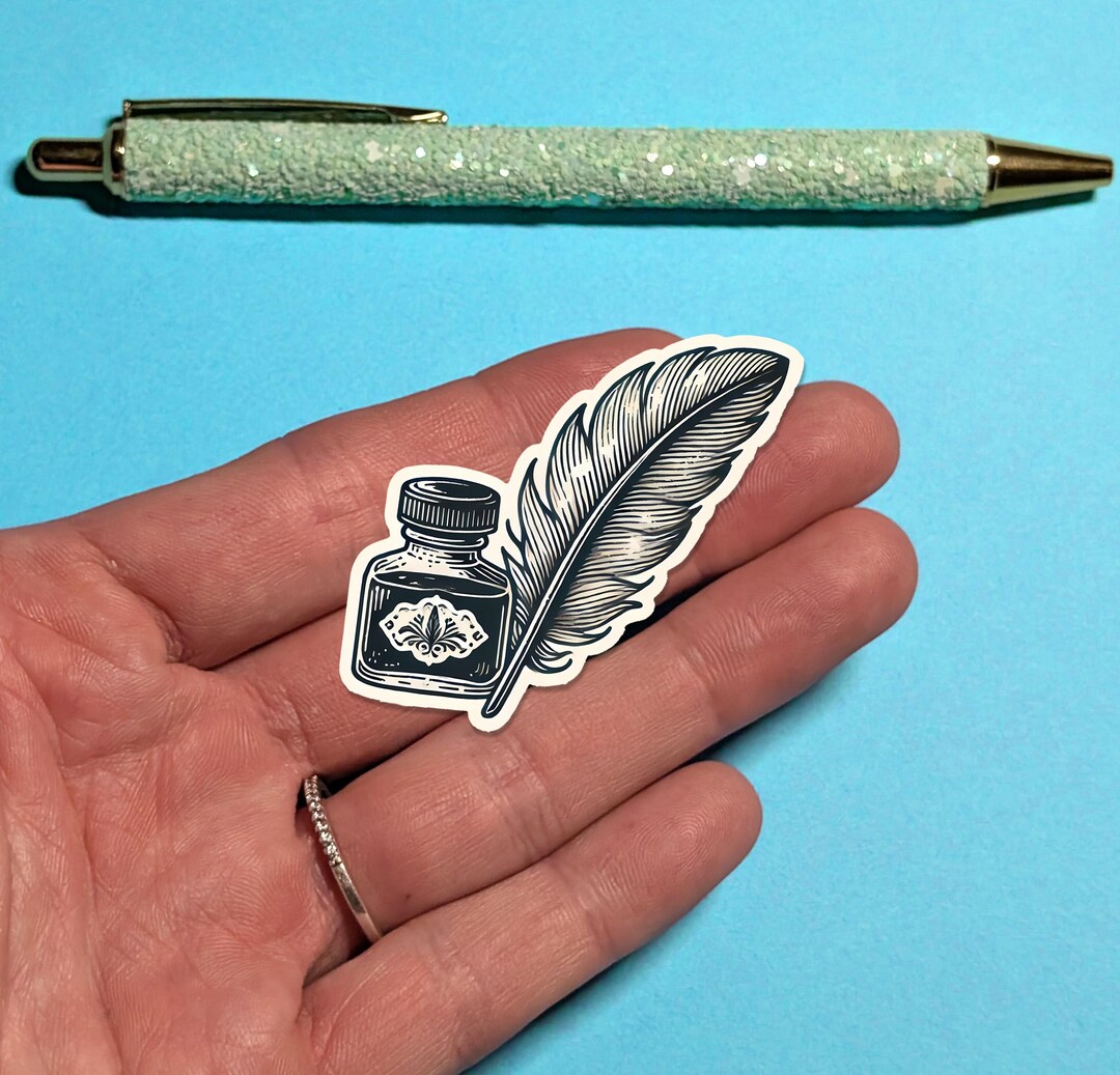 Vintage Quill & Ink Bottle Sticker – Elegant Literary Writing Decal for ...