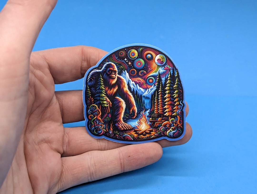 Trippy Camping Bigfoot Sticker Psychedelic Outdoors Nature Bigfoot ...