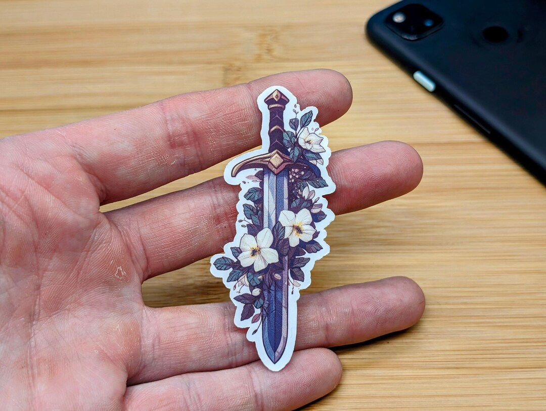Spring Flower Fantasy Sword Sticker - Waterproof Vinyl Sword Bouquet ...