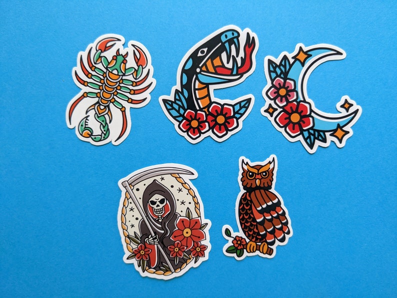 Tattoo Flash Sticker Pack 20 Tattoo Stickers Traditional - Etsy