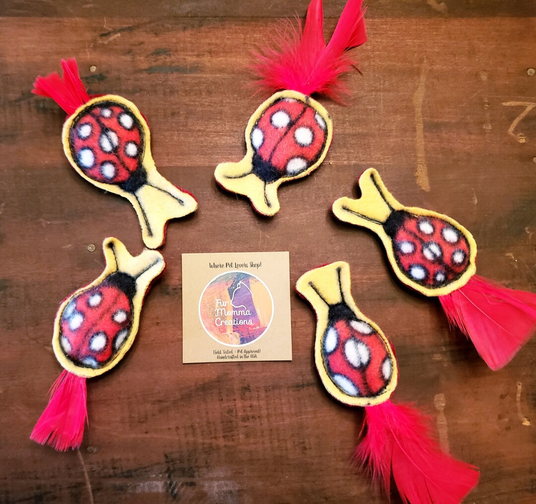 Lady Bug Cat Nip Toy W/ Feather Kitty Kicker Interactive Toy - Etsy