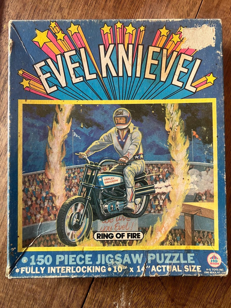 Evel Knievel Jigsaw Puzzle - 1974 - COMPLETE! Box + ALL 150 Pieces - 10 ...