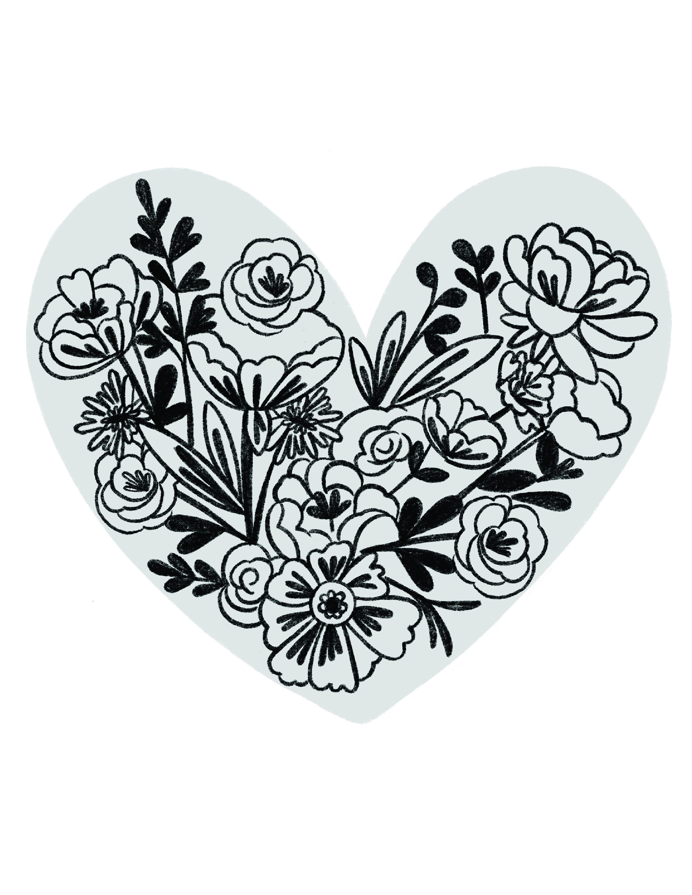 Floral Heart, Digital File Coloring Page, 8.5" X 11" - Etsy