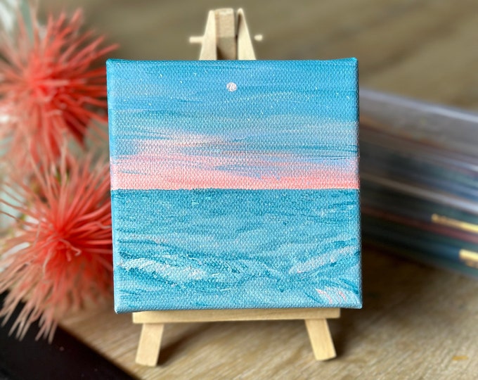 Mini Painting With Easel, Sea Painting, Sunset Painting, Mini Canvas ...