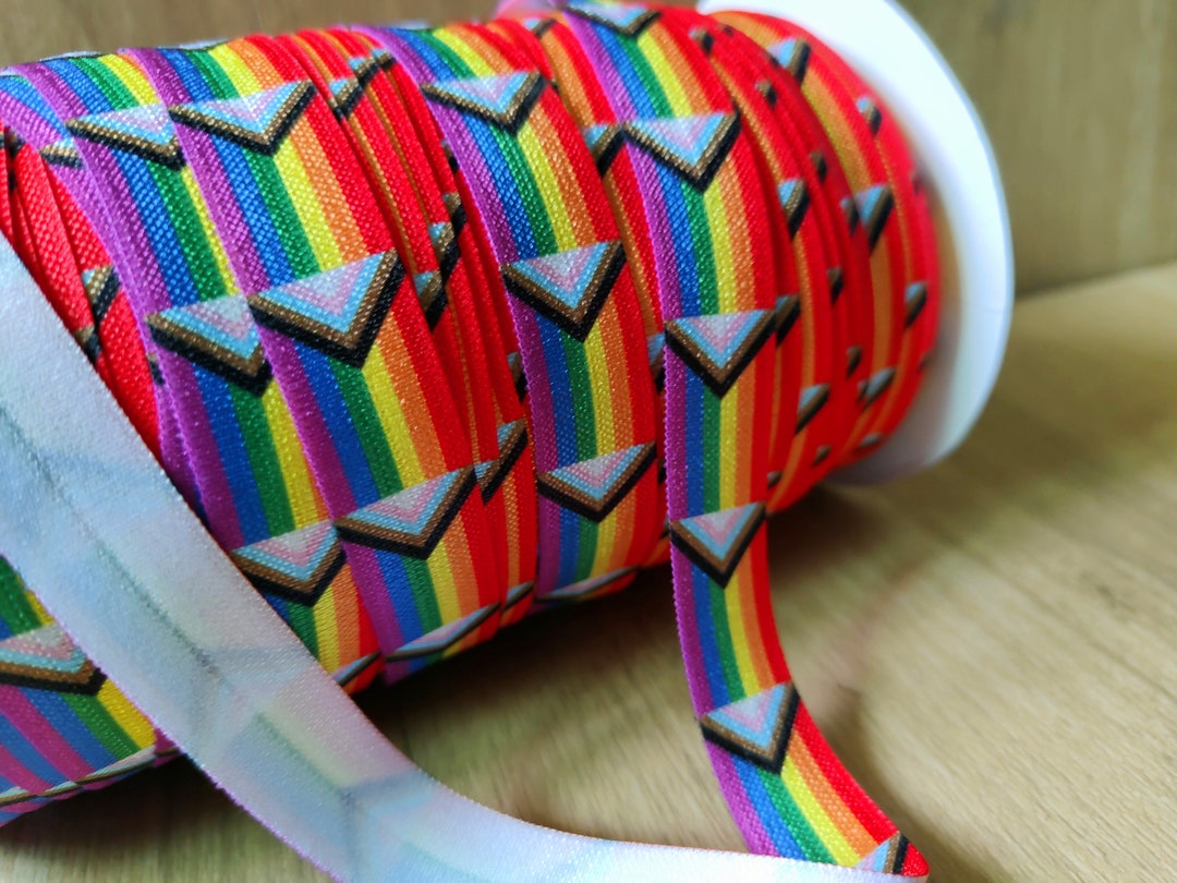 Progress Pride Flag Printed Elastic Ribbons 5/8 Inch, Stretchy Ribbon ...