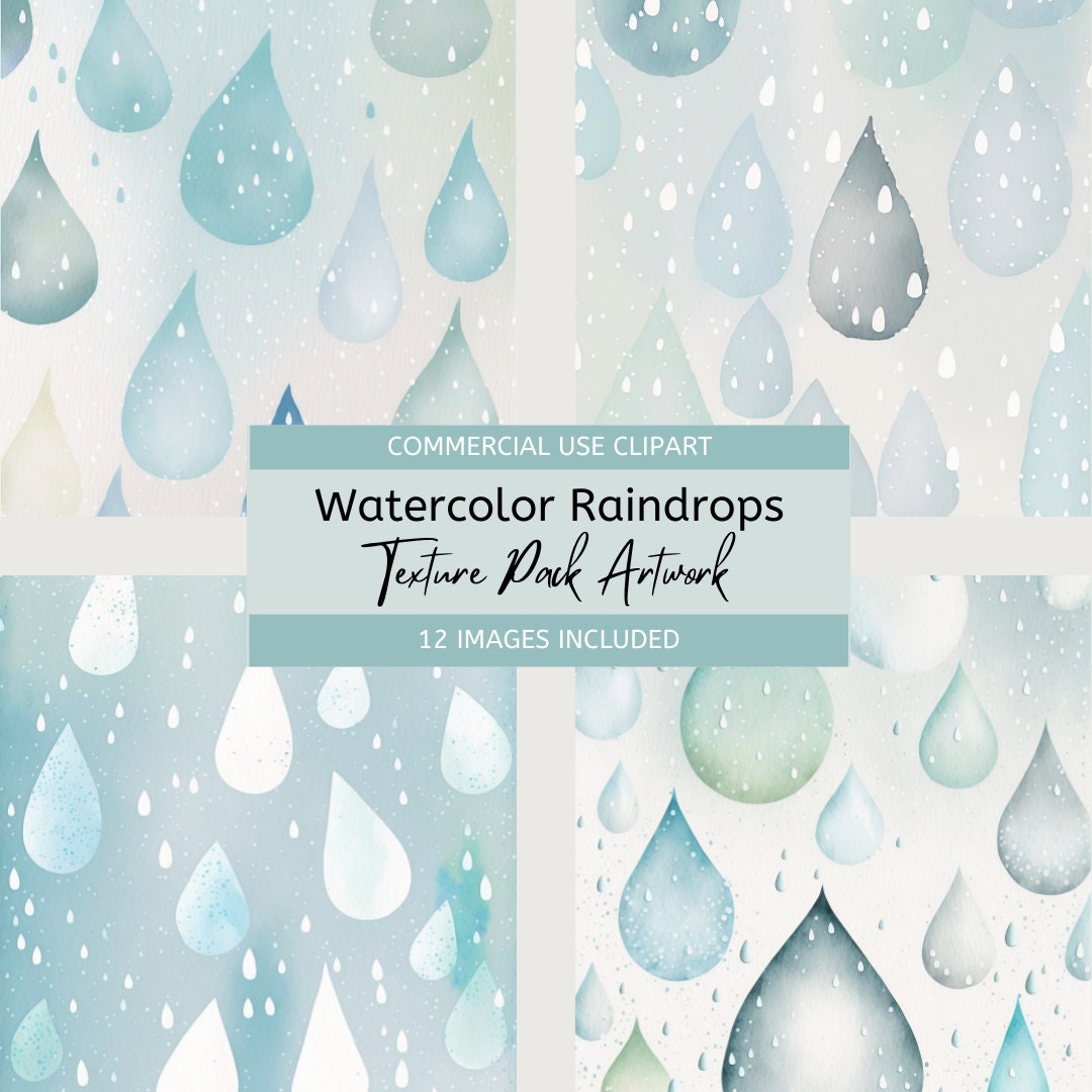 Watercolor Raindrops Blue White Digital Paper Texture Pack Backgrounds ...