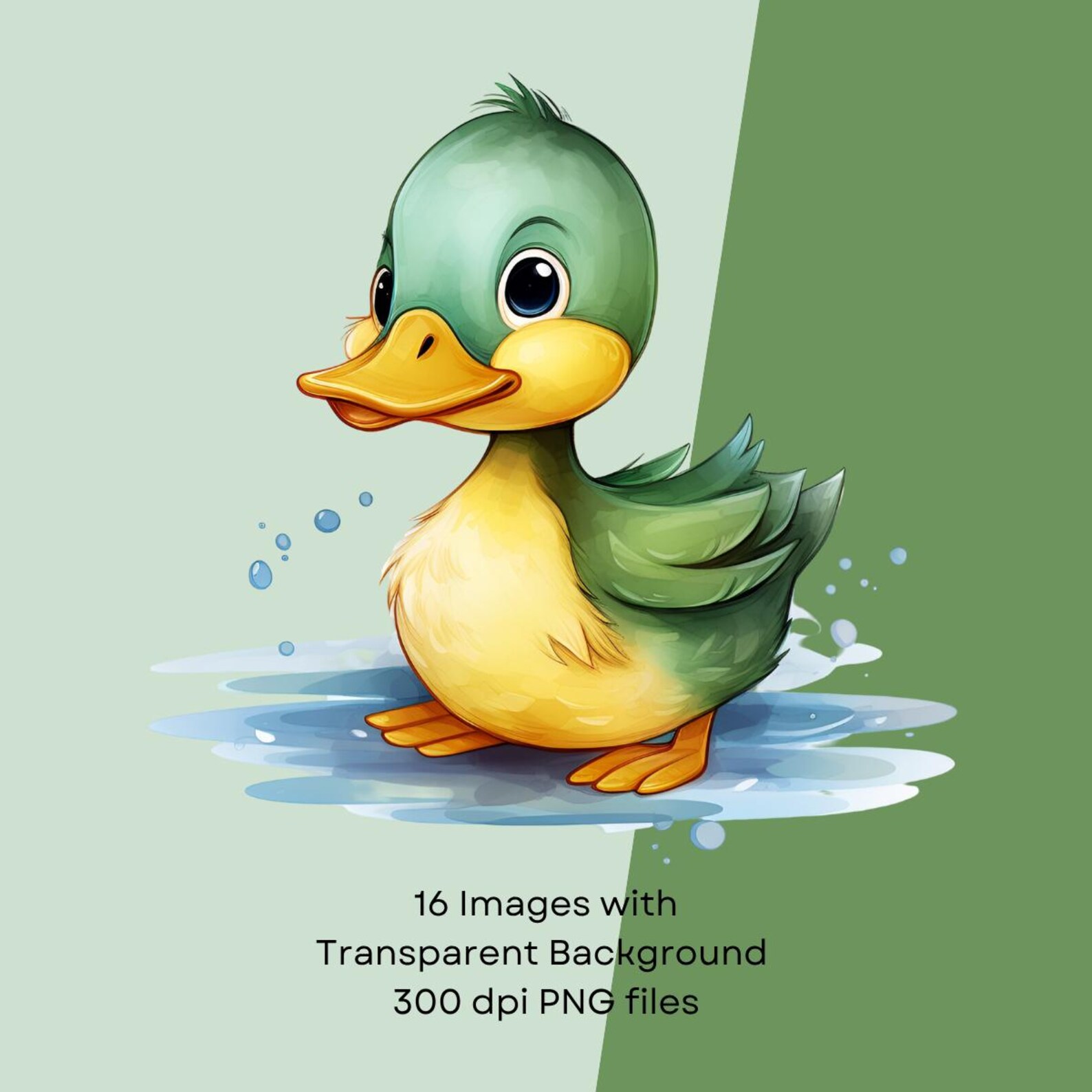 One Lucky Duck Clipart Bundle, Cute Kawaii Watercolor Duckling PNG ...